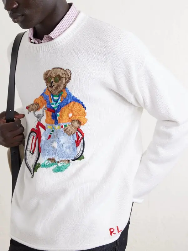 Polo Ralph Lauren Polo Bear-embroidered Knitted Cotton Sweater - White