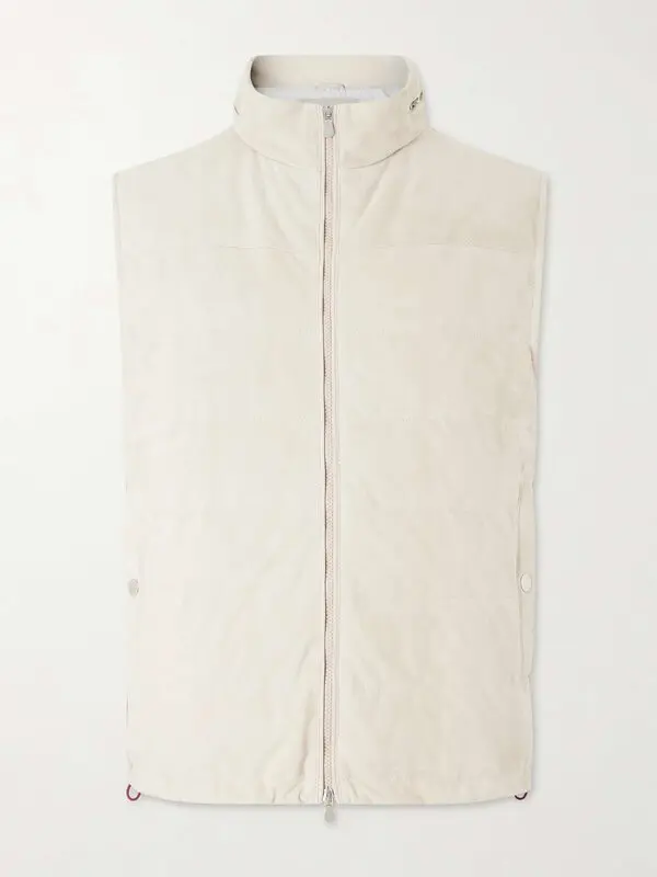 Brunello Cucinelli Hooded Suede Down Gilet - Ecru