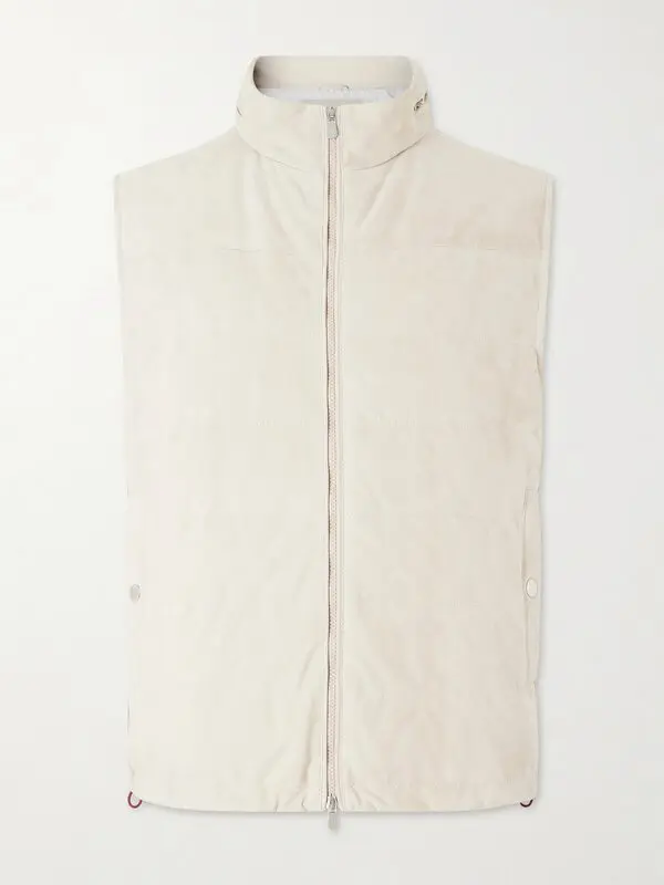 Brunello Cucinelli Suede Hooded Down Gilet