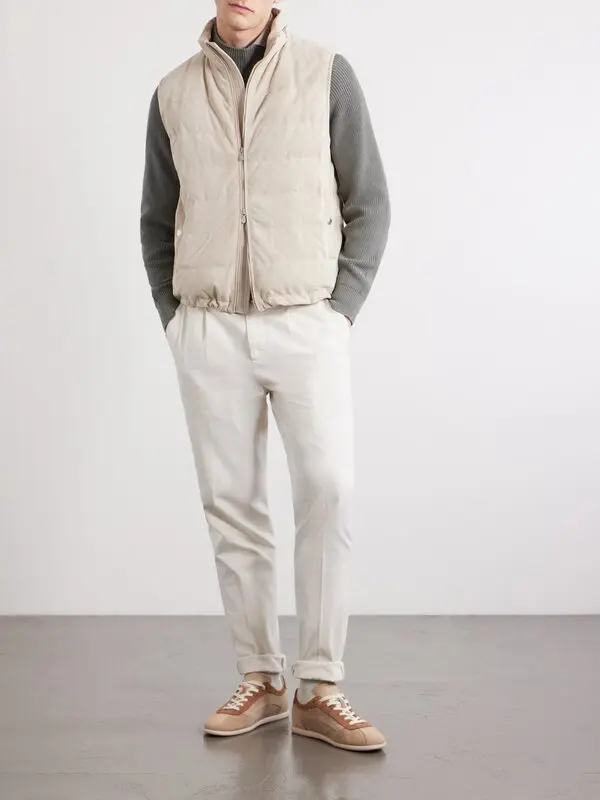 Brunello Cucinelli Suede Hooded Down Gilet