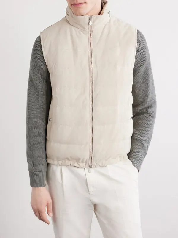 Brunello Cucinelli Suede Hooded Down Gilet