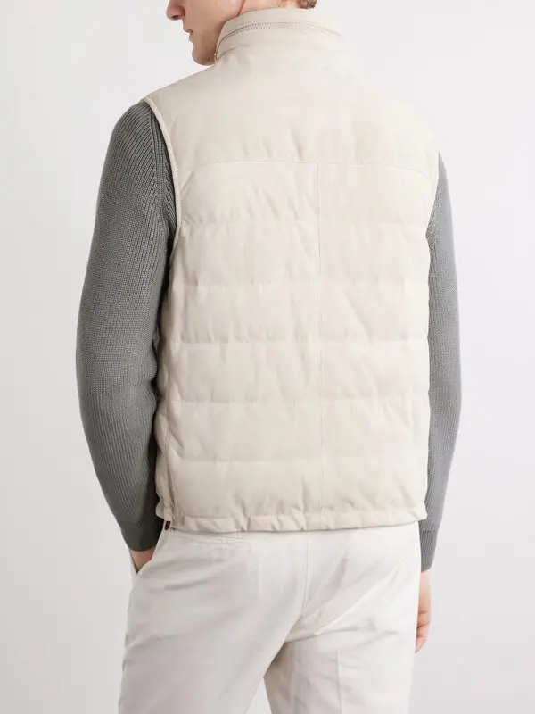 Brunello Cucinelli Suede Hooded Down Gilet