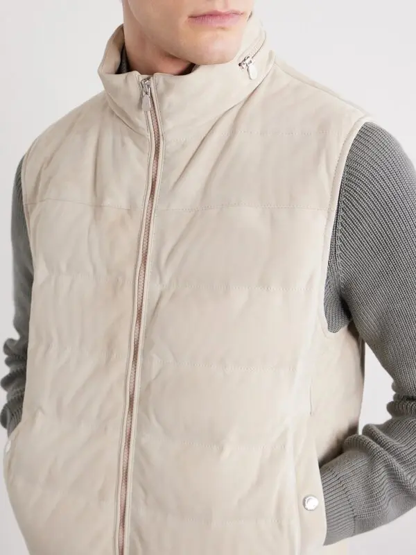 Brunello Cucinelli Suede Hooded Down Gilet