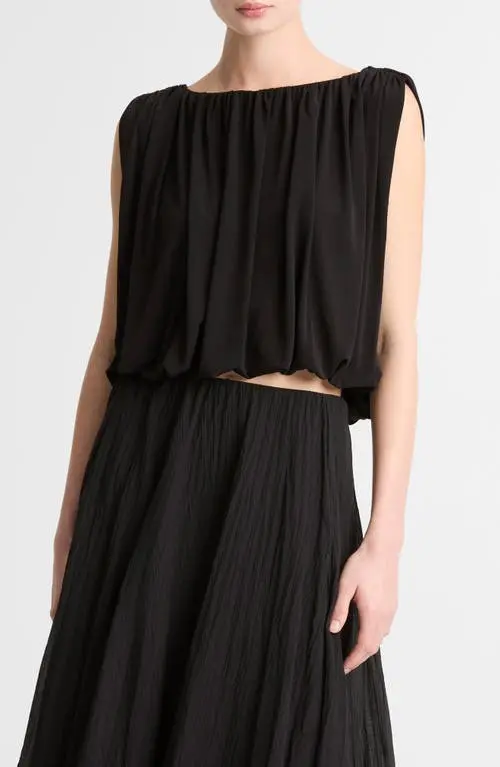 Vince Sleeveless Bubble Hem Top - Black