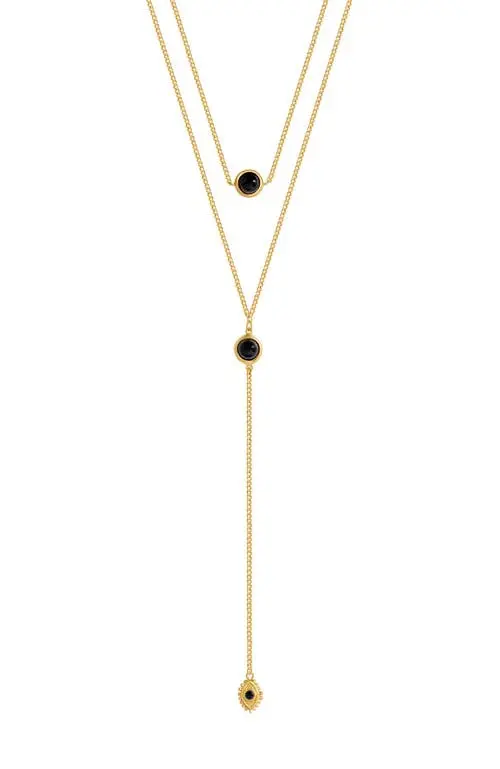 KARMA AND LUCK Mystic Drift Onyx Lariat Necklace - Gold/black
