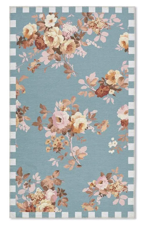 MACKENZIE-CHILDS Slate Wild Rose Washable Rug - Blue