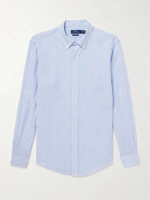 Polo Ralph Lauren Button-down Collar Striped Linen Shirt - Blue