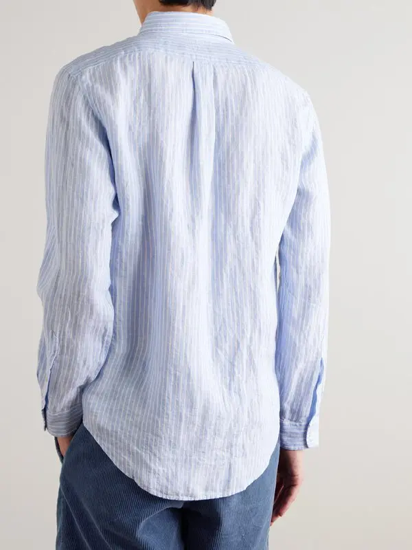 Polo Ralph Lauren Button-down Collar Striped Linen Shirt - Blue