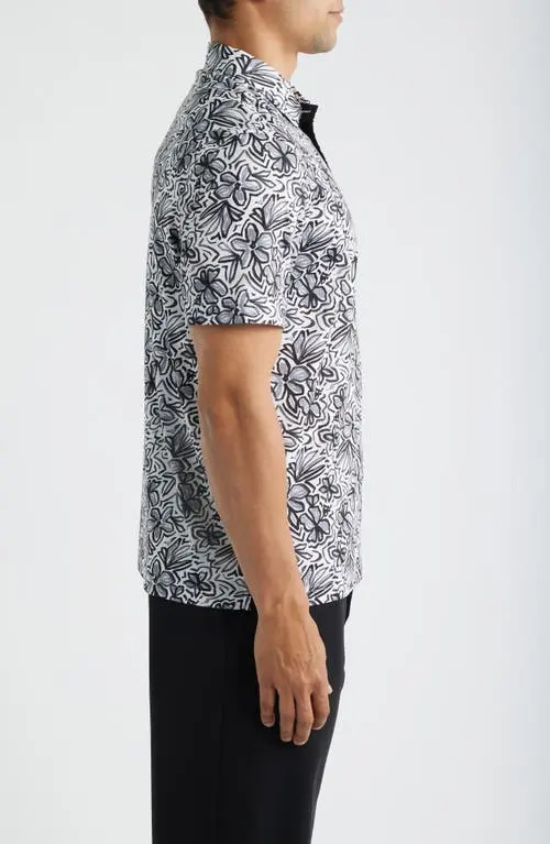 Bugatchi Hendrix Digital Abstract Print Cotton Polo - White