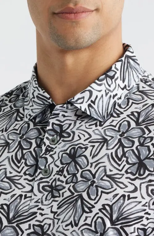 Bugatchi Hendrix Digital Abstract Print Cotton Polo - White