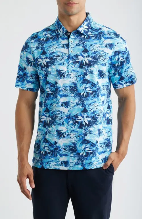 Bugatchi Hendrix Digital Abstract Print Pima Cotton Polo - Azure