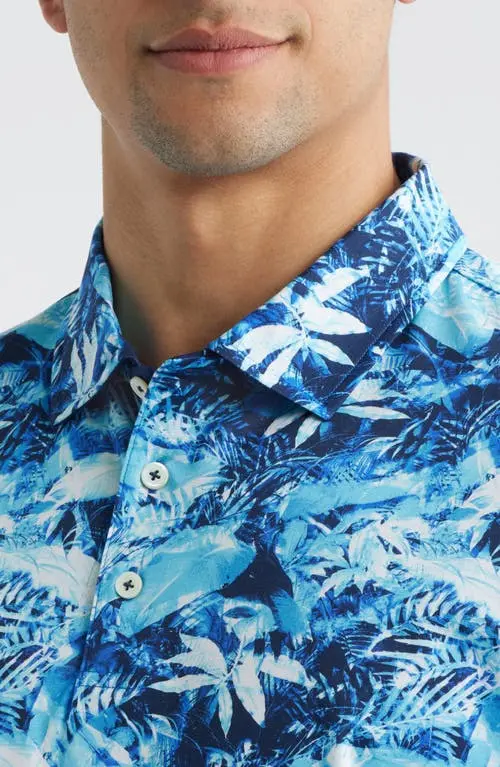 Bugatchi Hendrix Digital Abstract Print Pima Cotton Polo - Azure