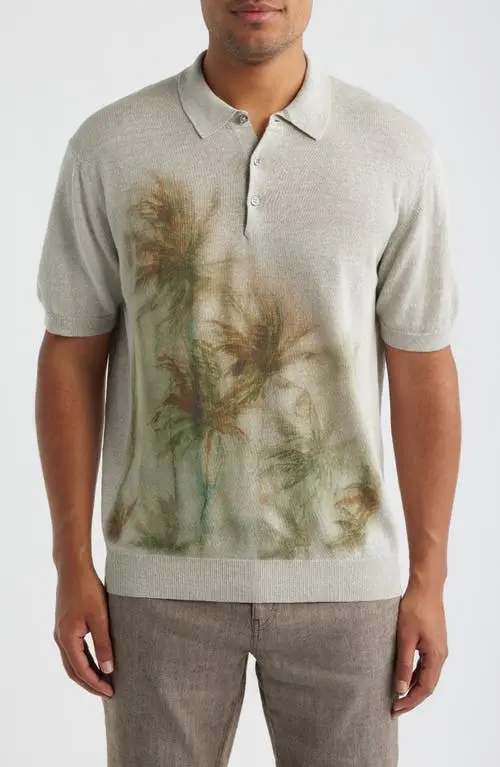 Bugatchi Palm Tree Graphic Linen & Cotton Polo Sweater - Limestone