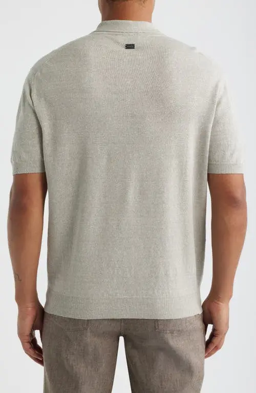 Bugatchi Palm Tree Graphic Linen & Cotton Polo Sweater - Limestone