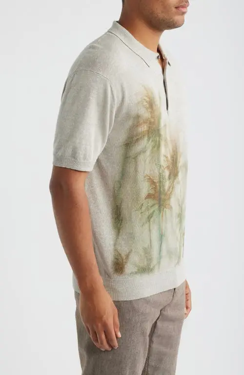 Bugatchi Palm Tree Graphic Linen & Cotton Polo Sweater - Limestone