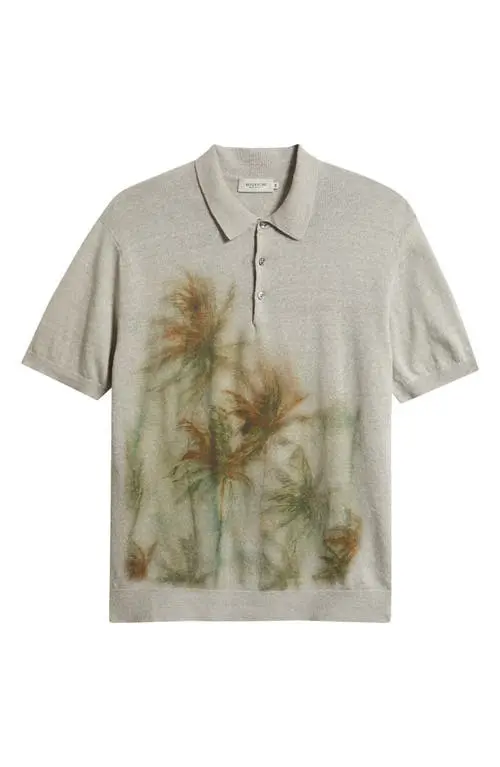 Bugatchi Palm Tree Graphic Linen & Cotton Polo Sweater - Limestone