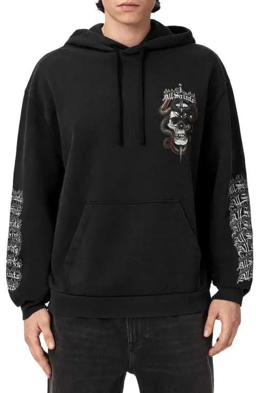 ALLSAINTS Araknid Graphic Hoodie - Washed Black
