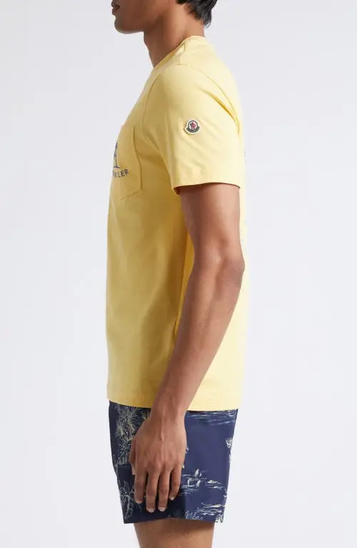 Moncler Logo Patch Embroidered Cotton Pocket T-shirt - Hay