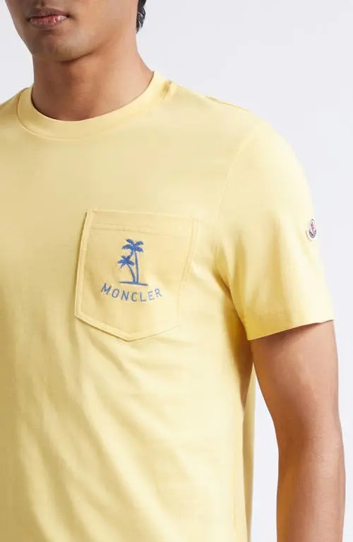 Moncler Logo Patch Embroidered Cotton Pocket T-shirt - Hay
