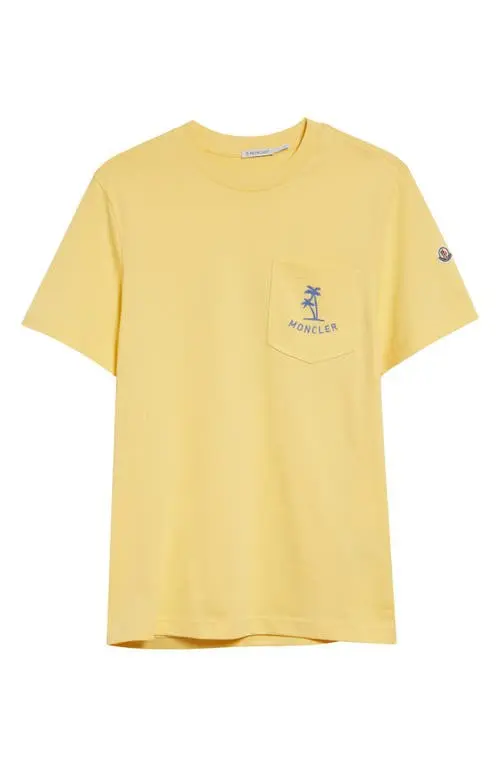Moncler Logo Patch Embroidered Cotton Pocket T-shirt - Hay