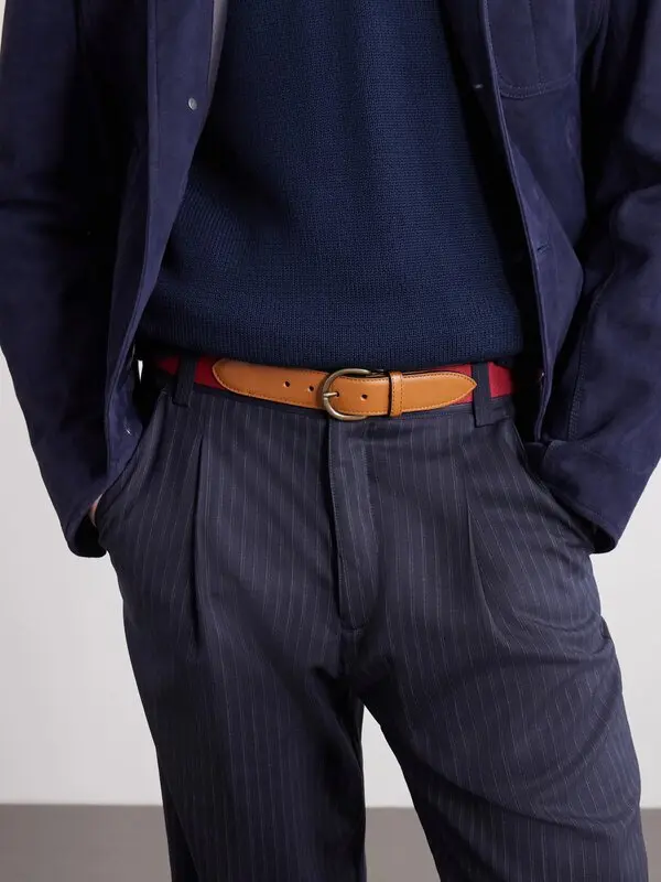 Anderson & Sheppard 3.5cm Leather-trimmed Woven Belt