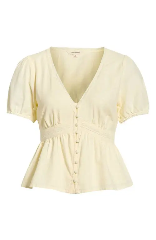Lucky Brand Lace Detail Linen Blend Peplum Top - Pastel Yellow