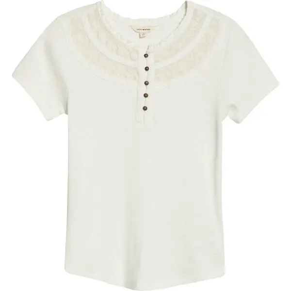 Lucky Brand Embroidered Yoke Henley - Whisper White