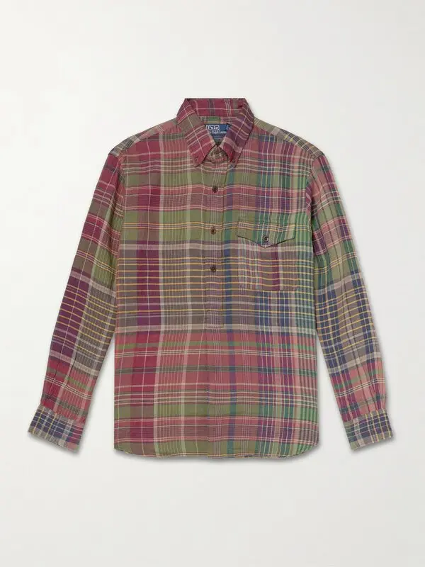 Polo Ralph Lauren Button-down Collar Checked Linen Shirt - Green