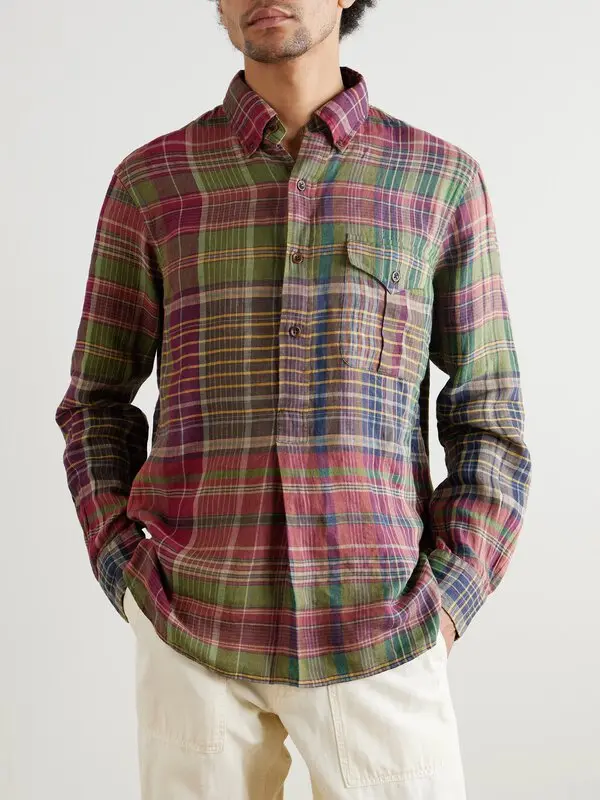 Polo Ralph Lauren Button-down Collar Checked Linen Shirt - Green
