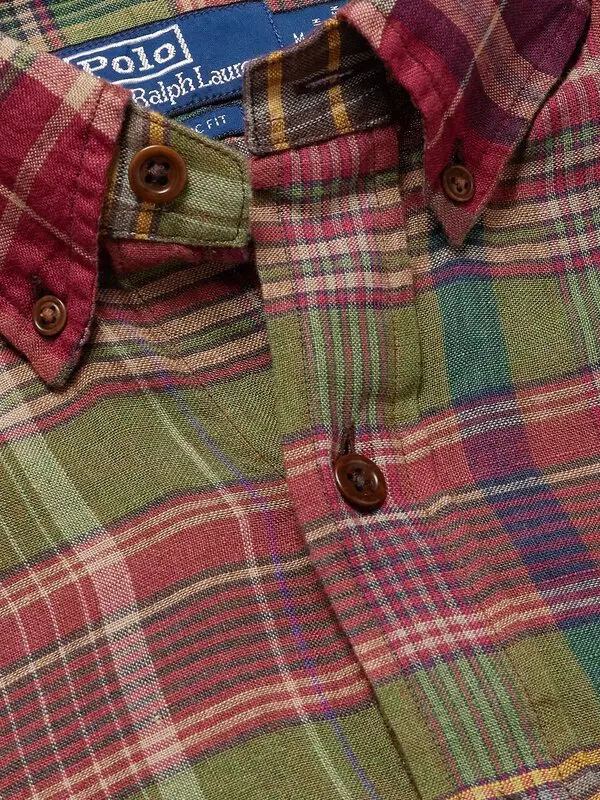 Polo Ralph Lauren Button-down Collar Checked Linen Shirt - Green