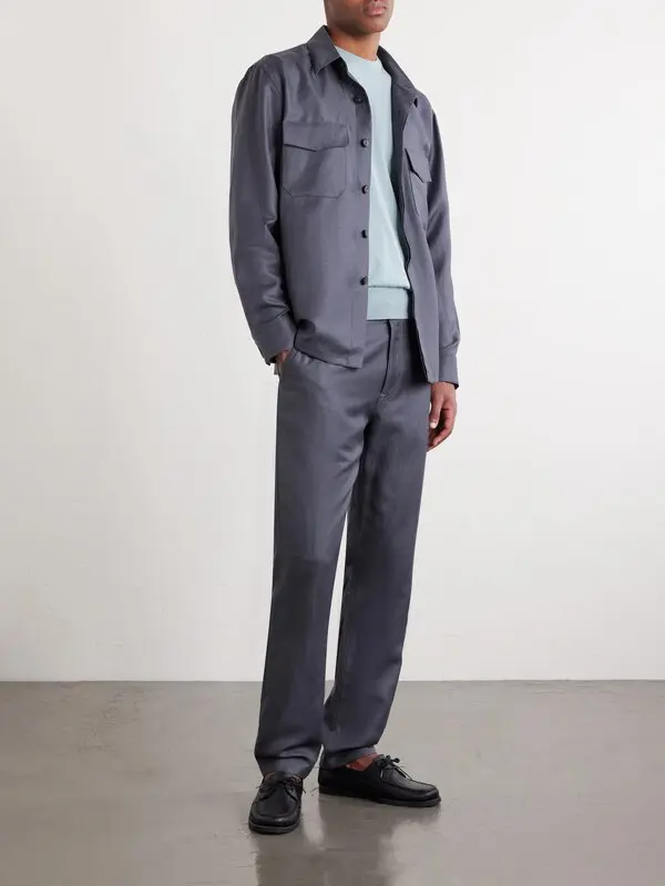 Canali Straight-leg Wool And Linen-blend Twill Suit Trousers - Blue