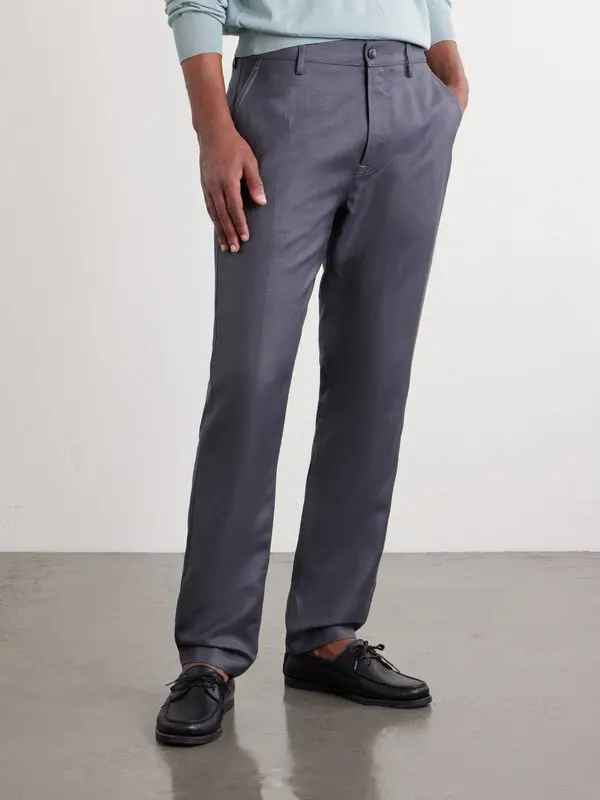Canali Straight-leg Wool And Linen-blend Twill Suit Trousers - Blue