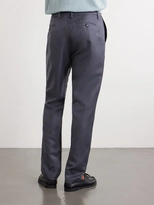 Canali Straight-leg Wool And Linen-blend Twill Suit Trousers - Blue