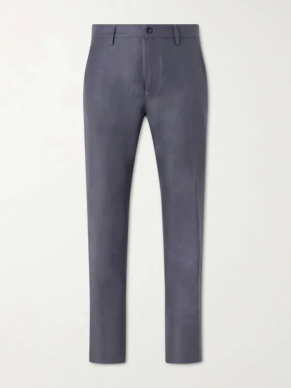 Canali Straight-leg Wool And Linen-blend Twill Suit Trousers - Navy