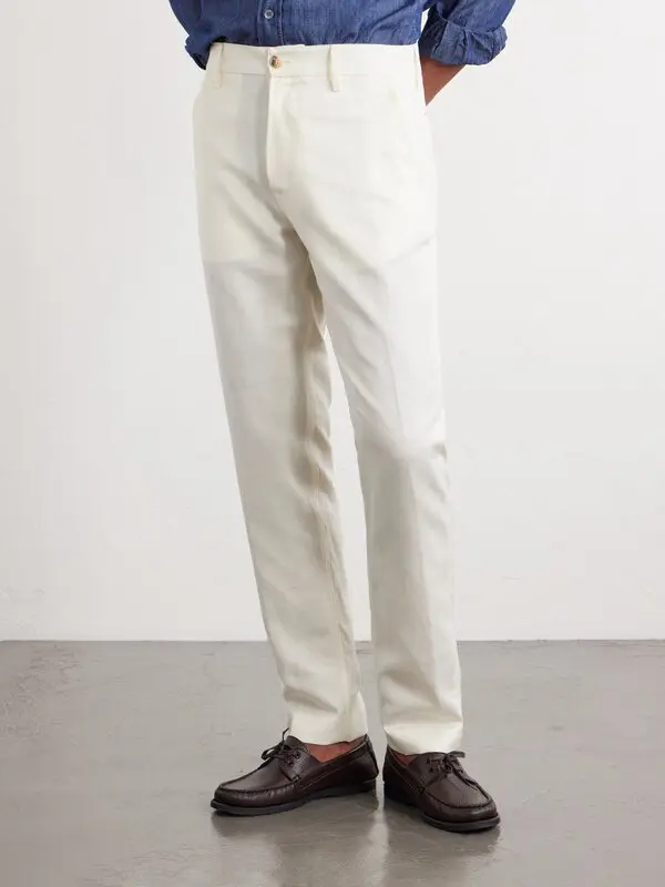 Canali Straight-leg Wool And Linen-blend Suit Trousers - White