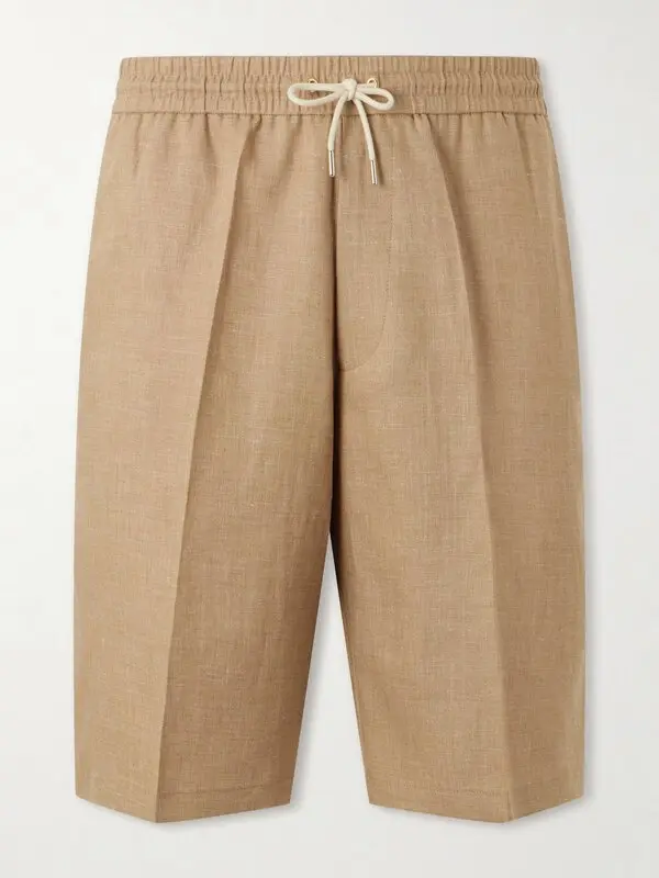 Paul Smith Pleated Linen Drawstring Shorts - Neutrals