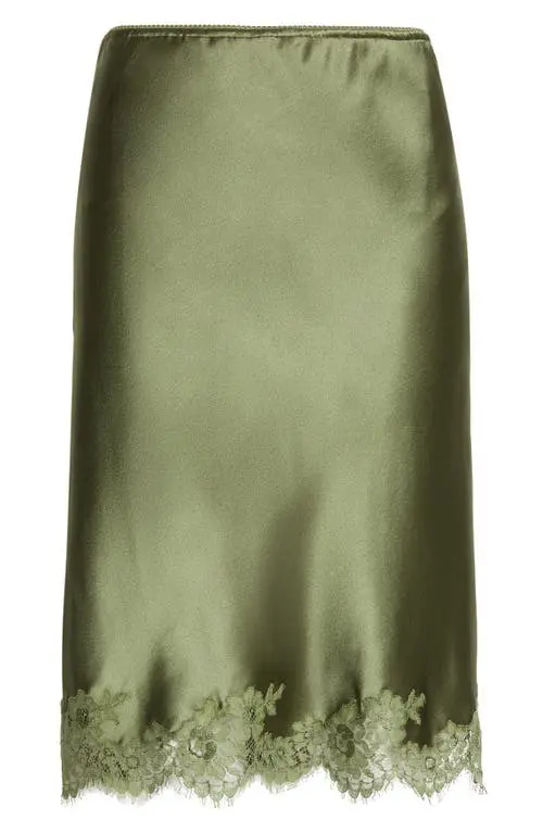 Saint Laurent Silk Satin Skirt With Lace Trim - Khaki