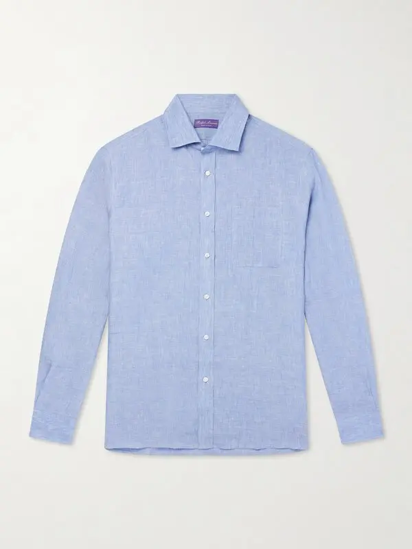 Ralph Lauren Purple Label Camp-collar Linen-chambray Shirt - Blue