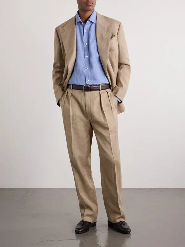 Ralph Lauren Purple Label Camp-collar Linen-chambray Shirt - Blue