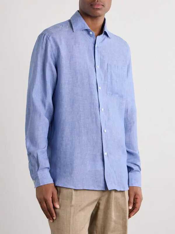 Ralph Lauren Purple Label Camp-collar Linen-chambray Shirt - Blue