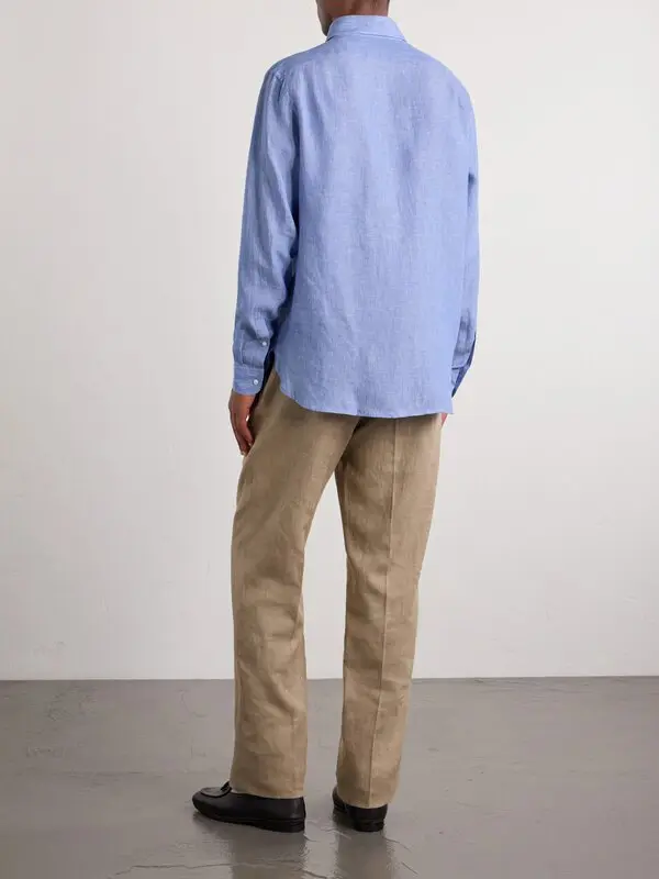 Ralph Lauren Purple Label Camp-collar Linen-chambray Shirt - Blue