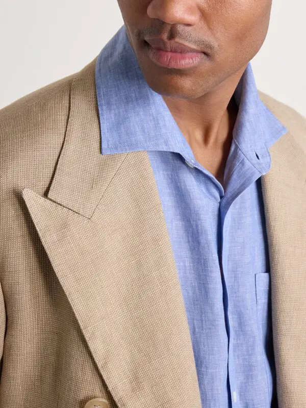 Ralph Lauren Purple Label Camp-collar Linen-chambray Shirt - Blue
