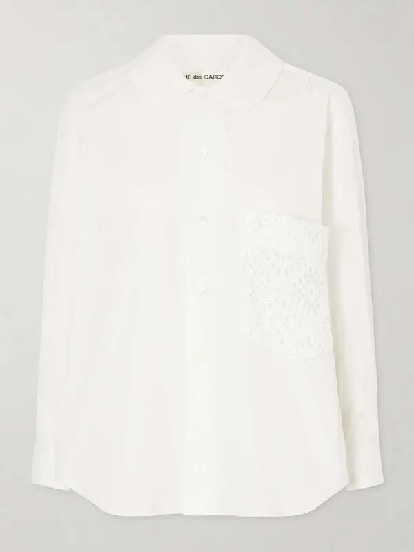 Comme Des Garçons Crochet-trimmed Cotton-poplin Shirt - White
