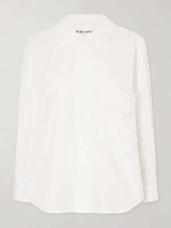Comme Des Garçons Crochet-trimmed Cotton-poplin Shirt - White