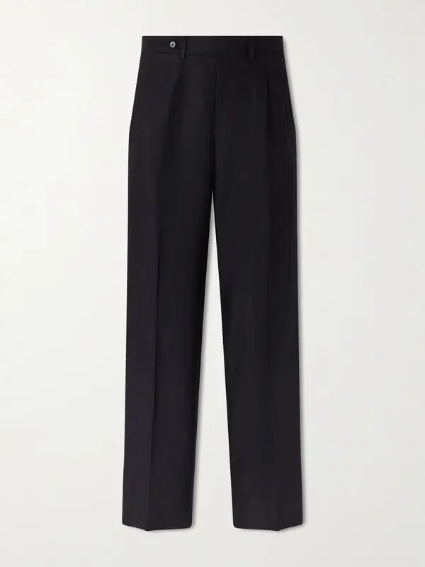 STOFFA Wide-leg Pleated Linen Trousers - Black