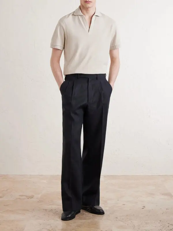 STOFFA Wide-leg Pleated Linen Trousers - Black
