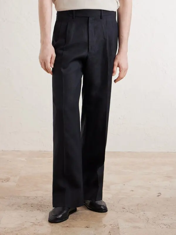 STOFFA Wide-leg Pleated Linen Trousers - Black