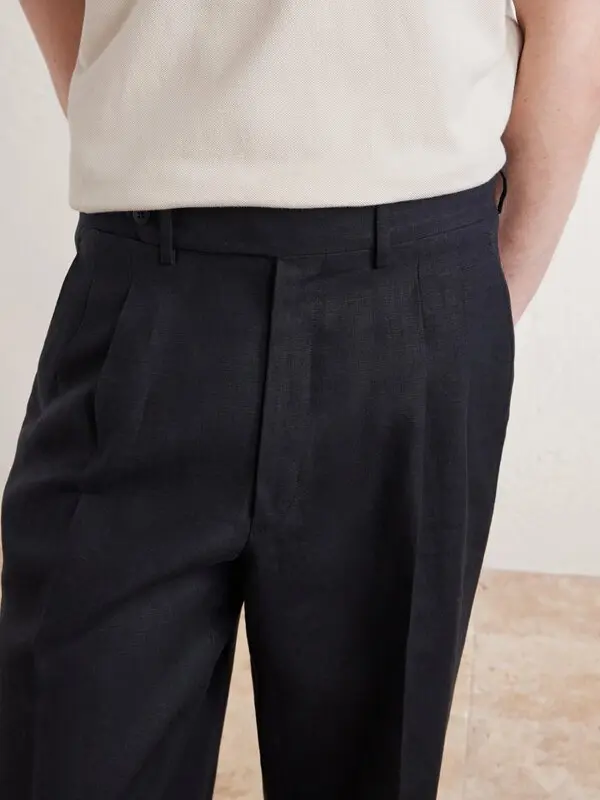 STOFFA Wide-leg Pleated Linen Trousers - Black
