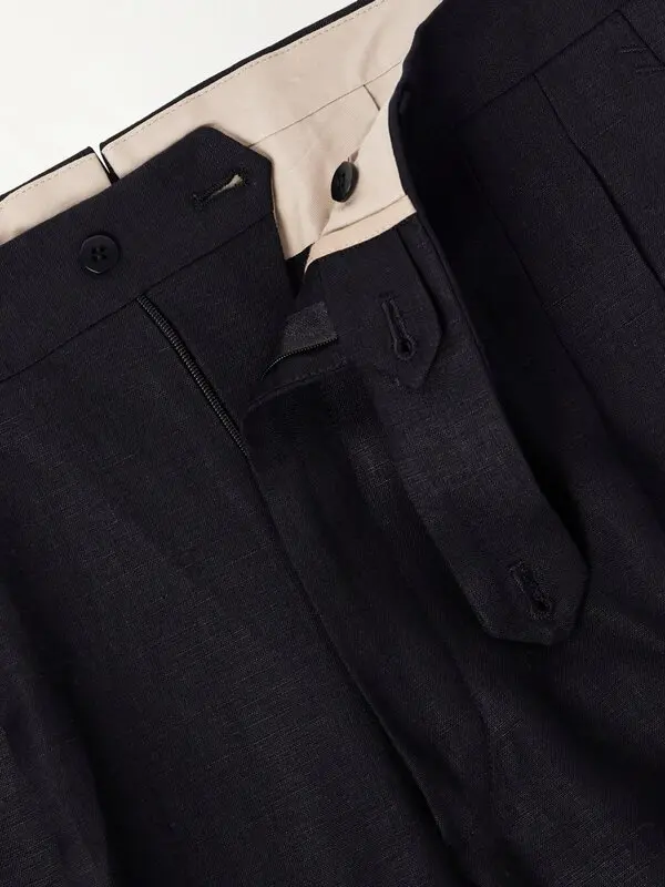 STOFFA Wide-leg Pleated Linen Trousers - Black