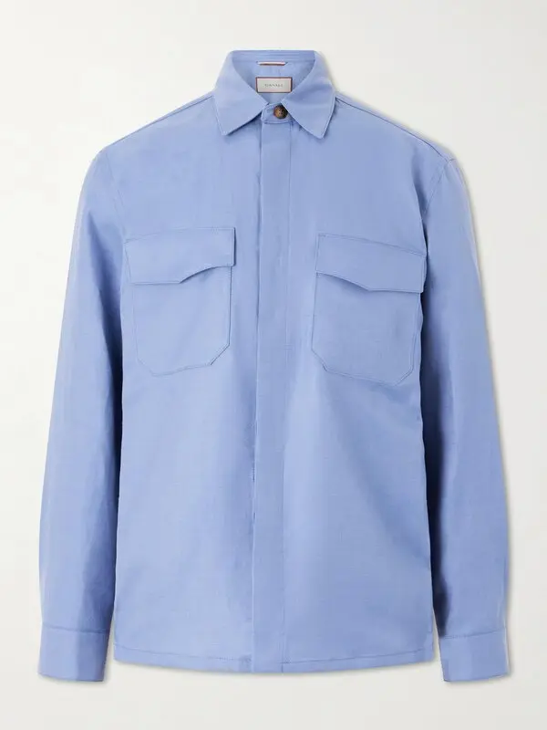 Canali Wool And Linen-blend Twill Shirt - Blue
